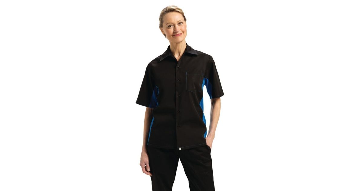 Chef Works B175-XL Colour by Chef Works Contrast Black and Blue Shirt ...