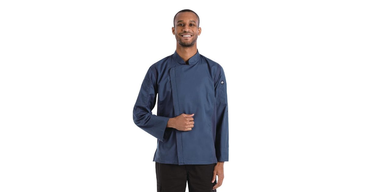 Chef Works Hartford BB084-M Lightweight Zipper Unisex Chef Jacket Blue ...