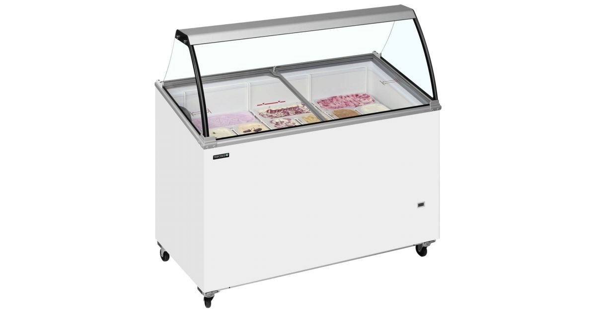 Tefcold IC300SCE+CANOPY 7 x Napoli Pan Tub White Curved Glass Ice Cream ...