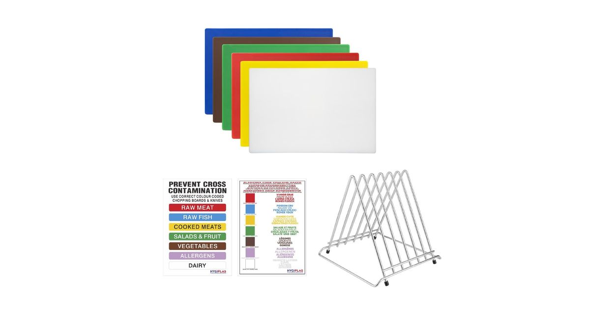 Hygiplas S237 High Density Chopping Board Set with Rack 455x305x12mm (Pack of 9) - Catering ...