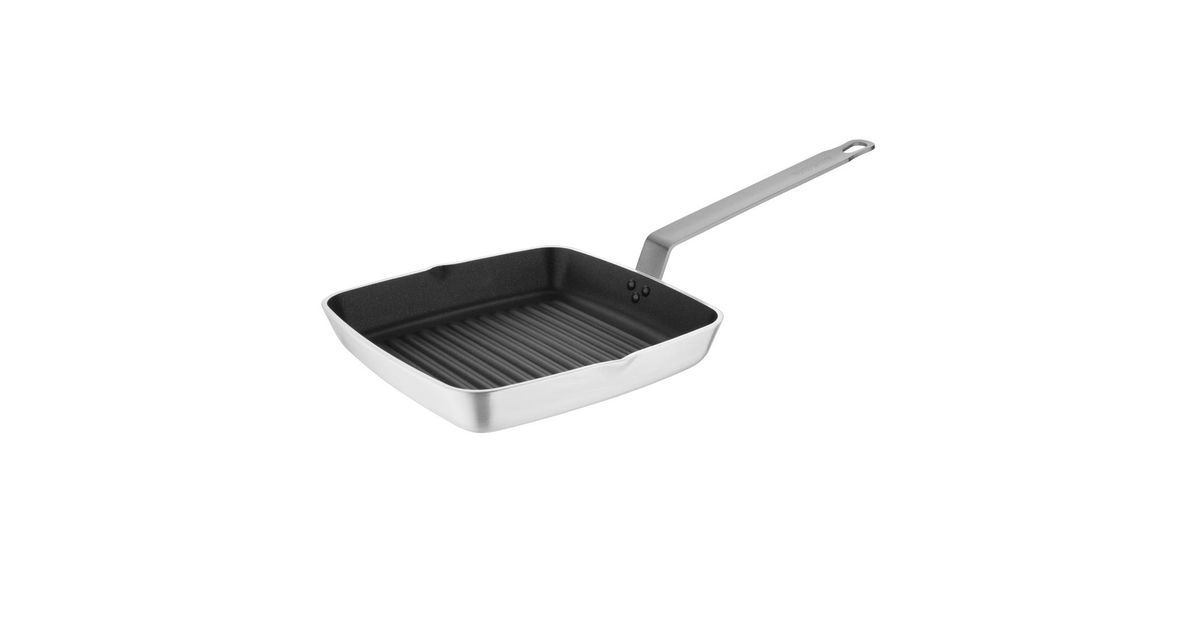 Vogue DL942 Aluminium Square Non-Stick Teflon Ribbed Skillet Pan 240mm ...