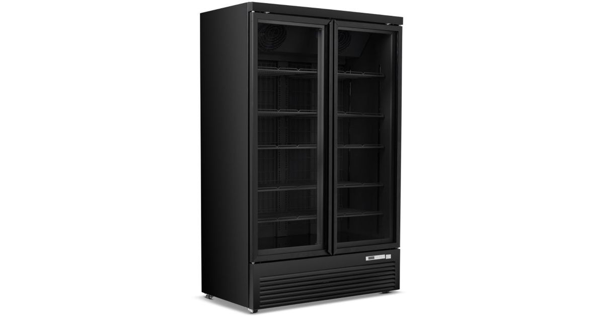 Blizzard BMF2 1390 Ltr Upright Double Hinged Glass Door Black Display ...