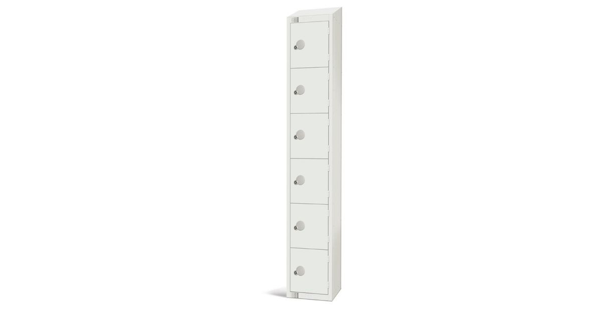 Elite Lockers GR307-CS Six Door Locker White Camlock 300mm with Sloping ...