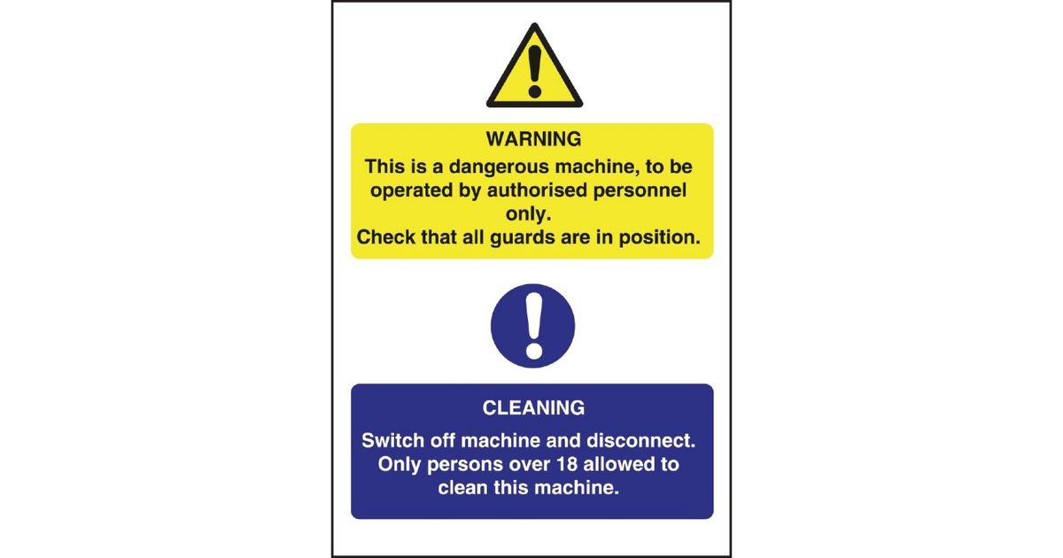 Vogue L945 Dangerous Machine Cleaning Sign Self-Adhesive - Catering ...
