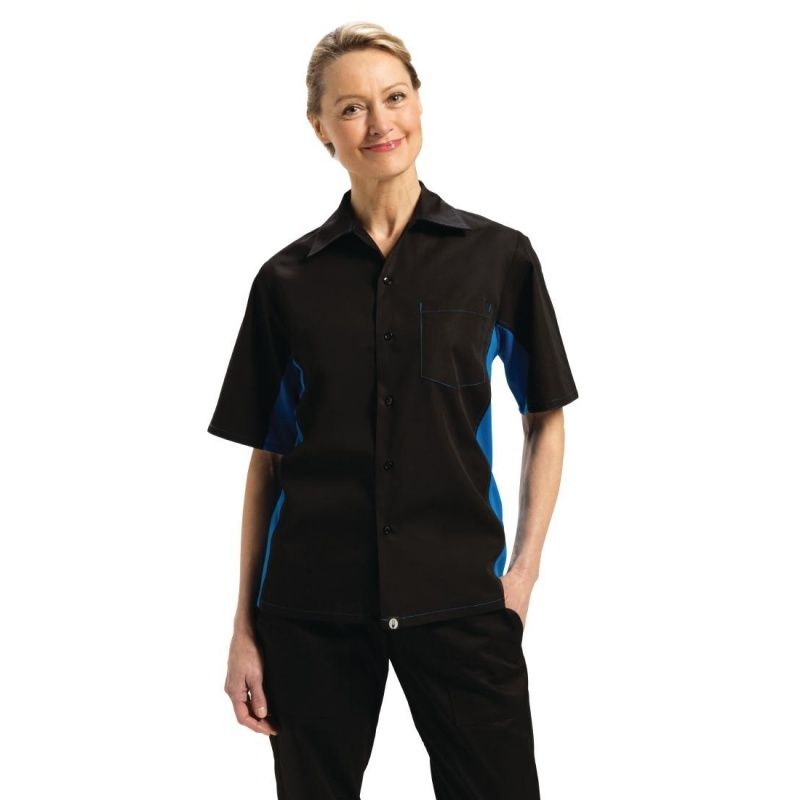 Chef Works B175-XL Colour by Chef Works Contrast Black and Blue Shirt ...