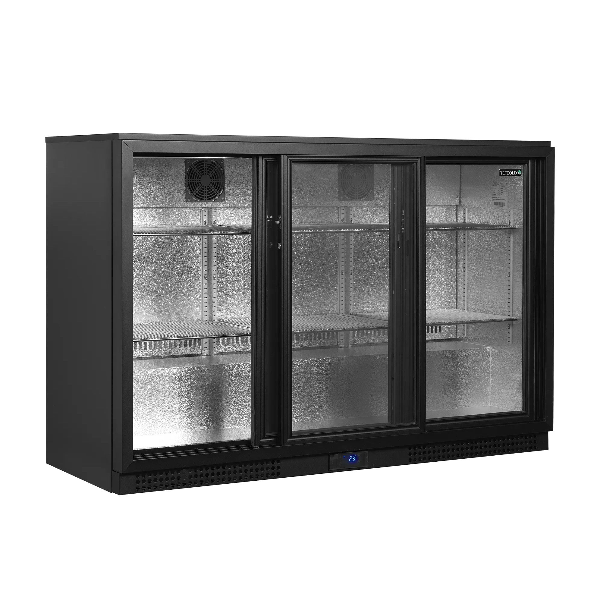 Tefcold BA30S 311 Ltr Undercounter Triple Sliding Glass Door Black Back ...
